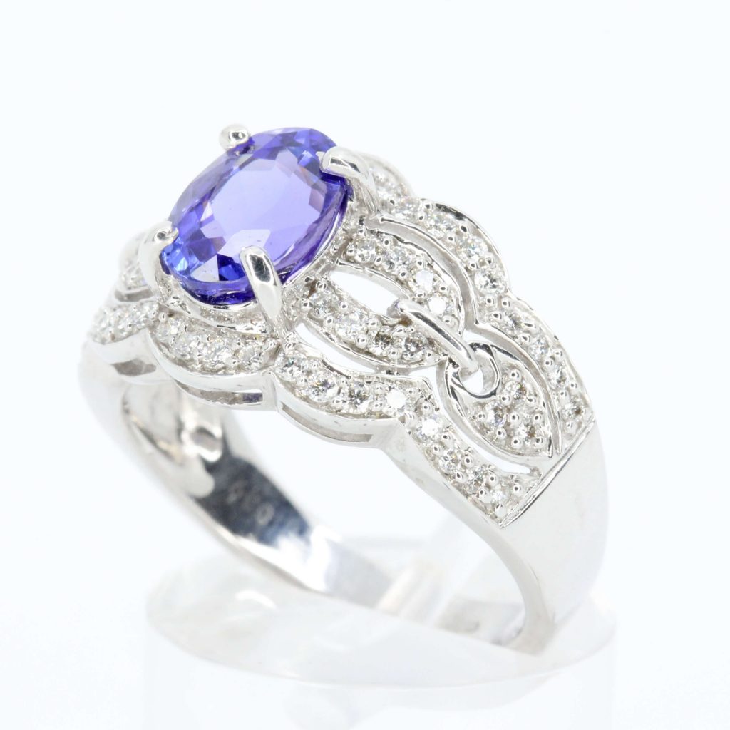 18ct White Gold Tanzanite and Diamond Ring | Allgem Jewellers