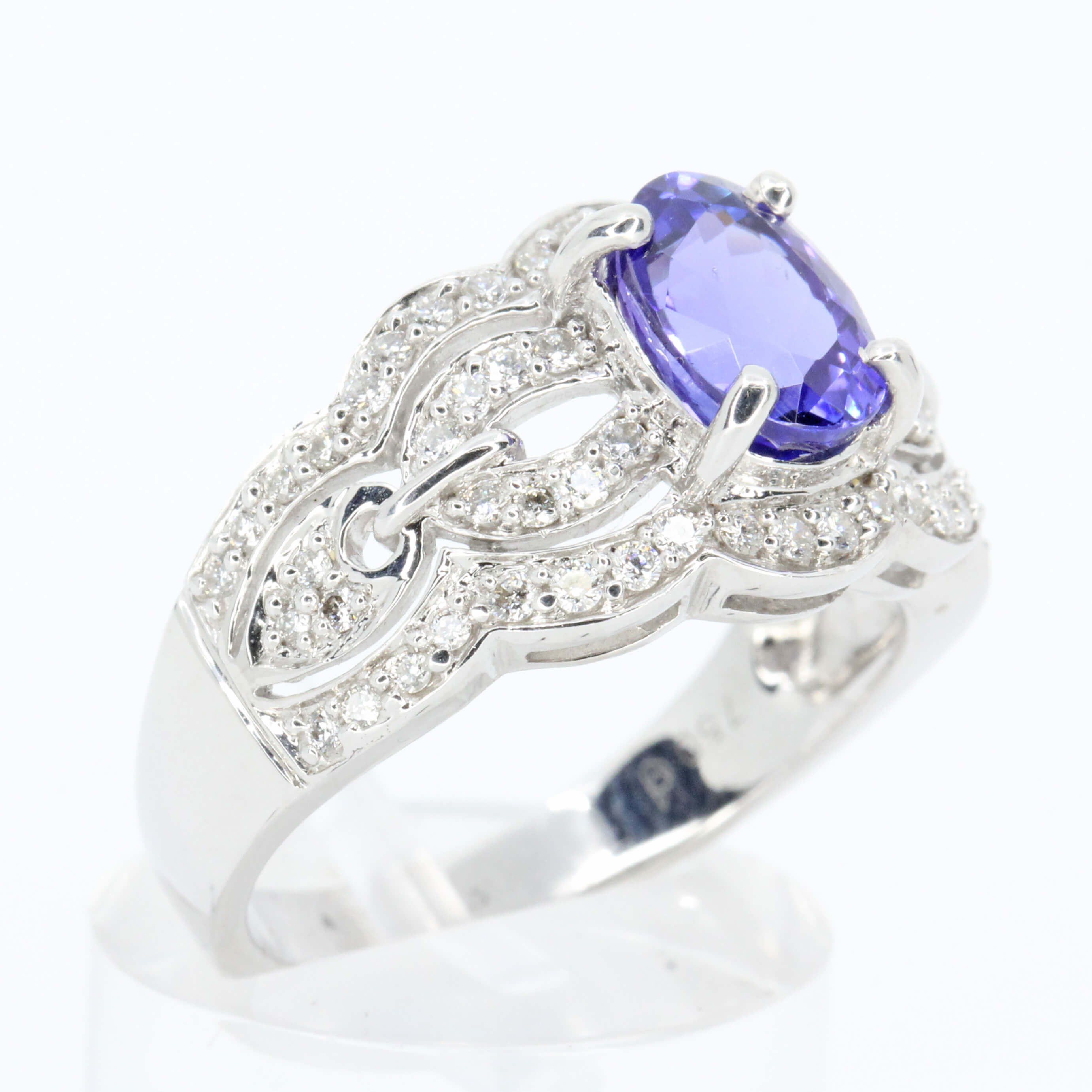 18ct White Gold Tanzanite and Diamond Ring | Allgem Jewellers
