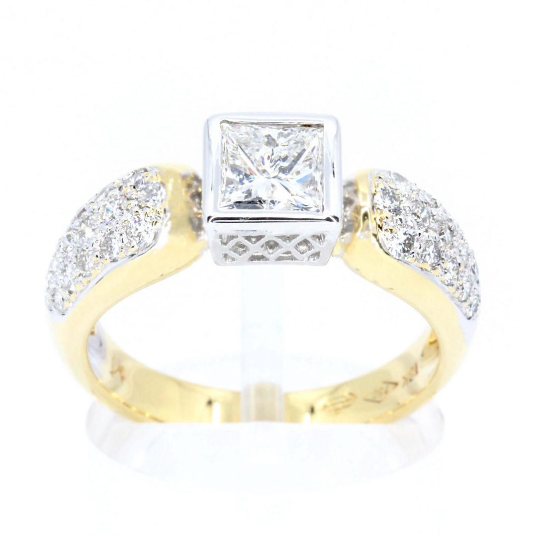18ct Gold Princess Cut Bezel Set Diamond Ring | Allgem Jewellers