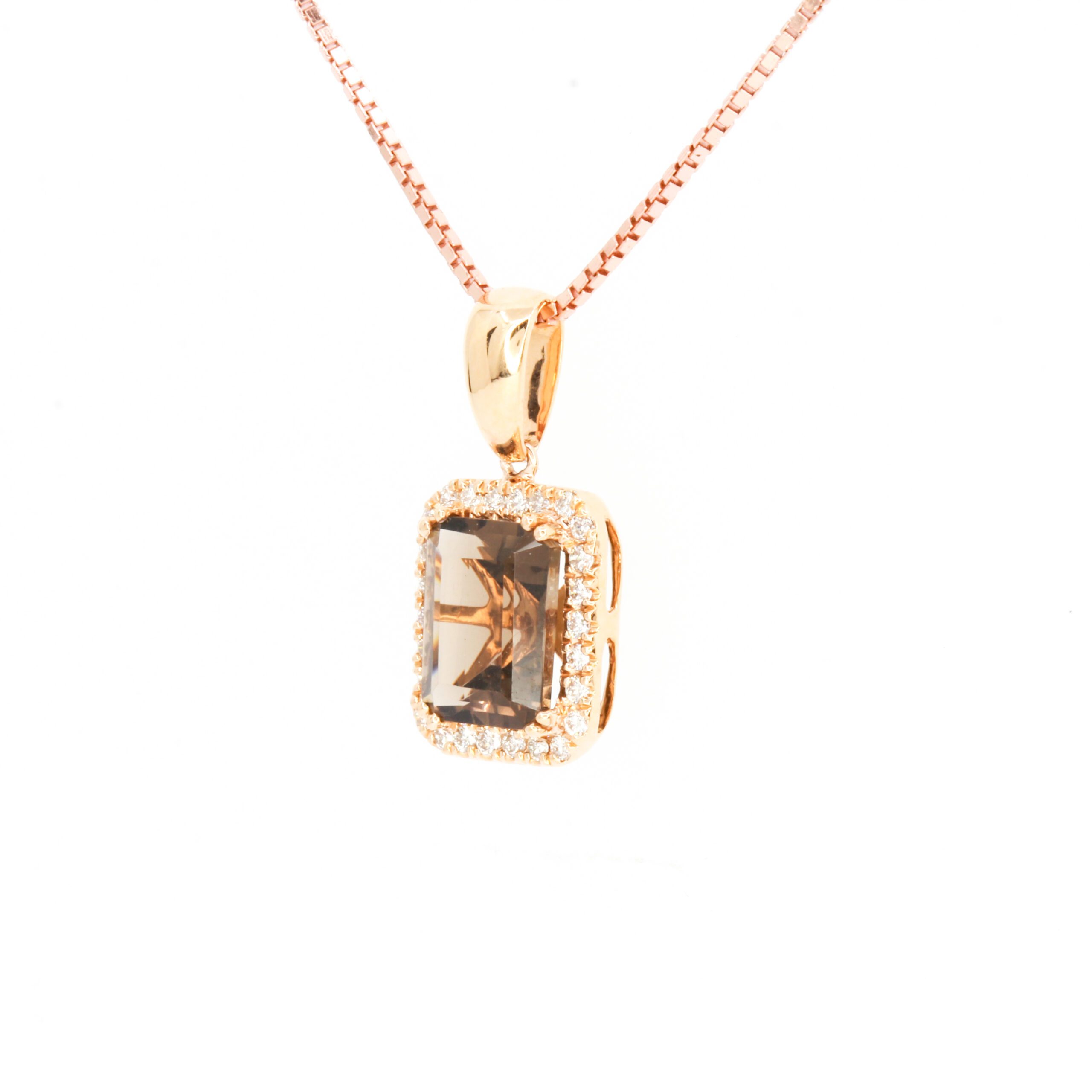 18ct Rose Gold Smokey Quartz & Diamond Pendant | Allgem Jewellers