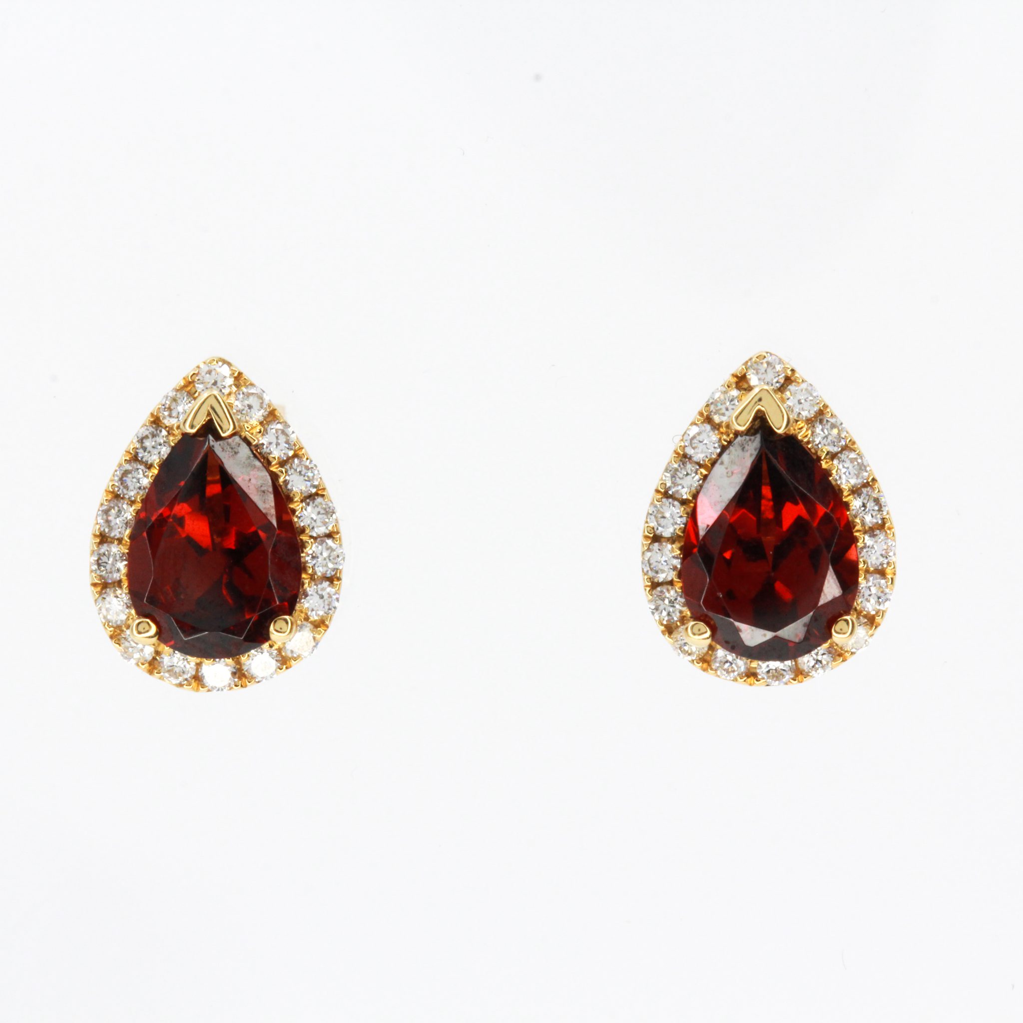 18ct Yellow Gold Garnet and Diamond Earrings | Allgem Jewellers