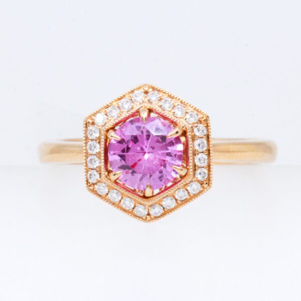 18ct Rose Gold Pink Sapphire and Diamond Ring | Allgem Jewellers