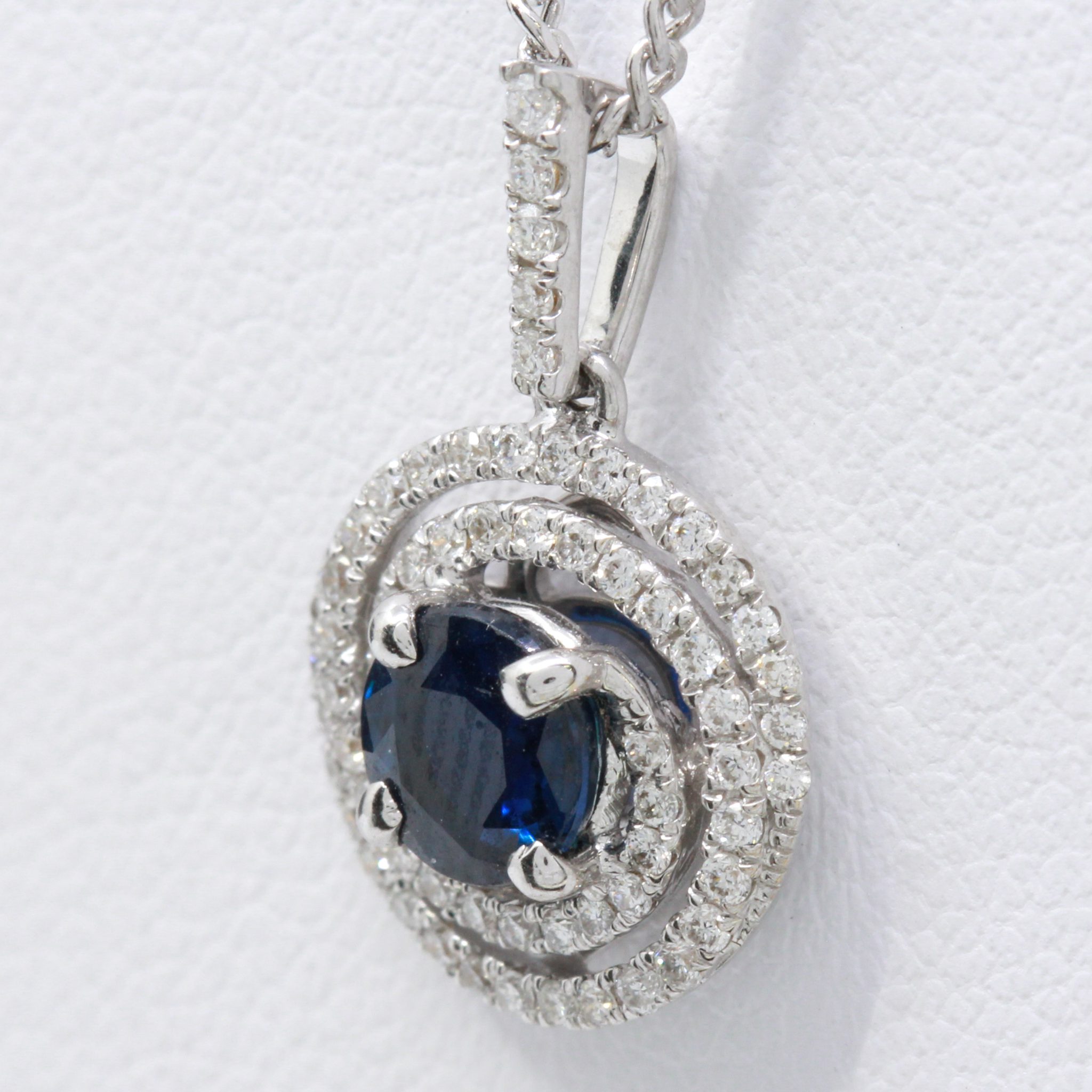 18ct White Gold Sapphire and Diamonds Pendant | Allgem Jewellers
