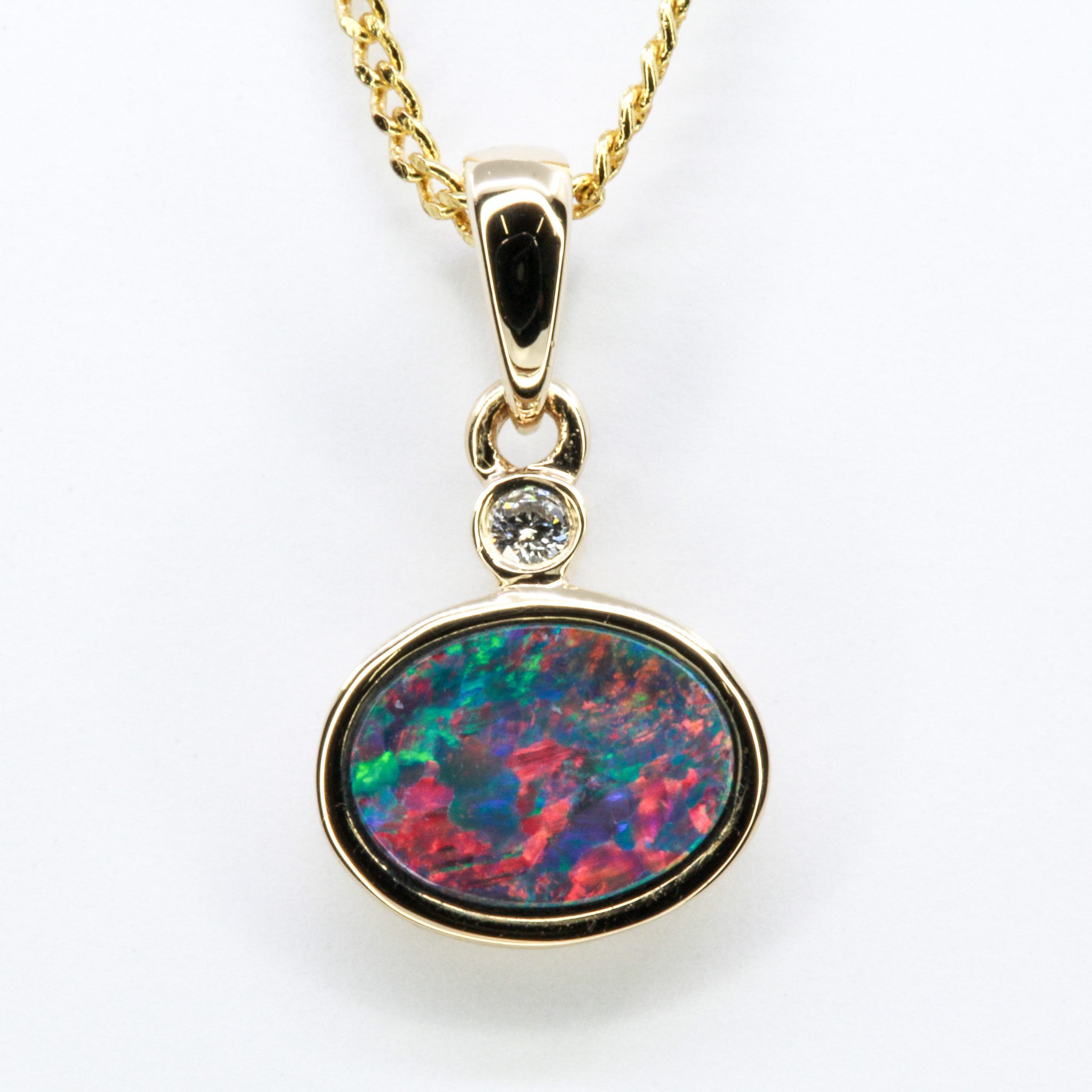 14ct Yellow Gold Opal Doublet and Diamond Pendant | Allgem Jewellers